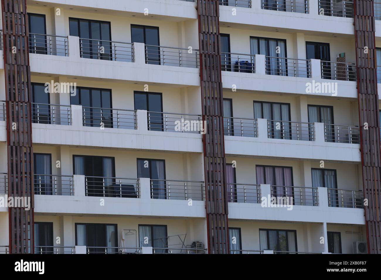 Close up of tall building with a skyscraper background for design in ...
