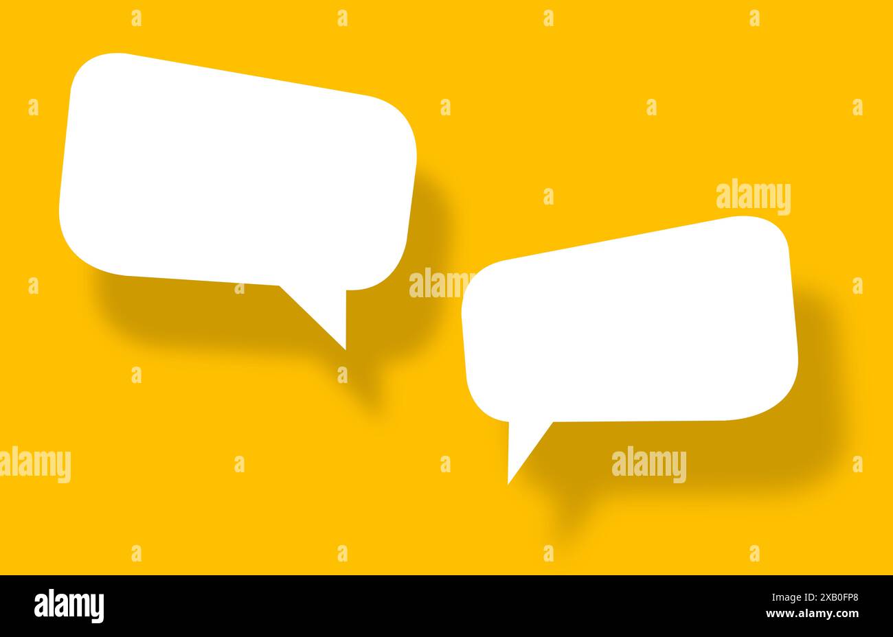 Empty white paper in speech bubble shape set against yellow background ...