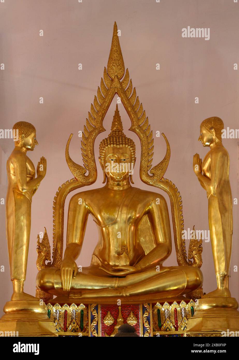Focus on golden Buddha statue of Buddhism in Buddhist temple, Beautiful ...