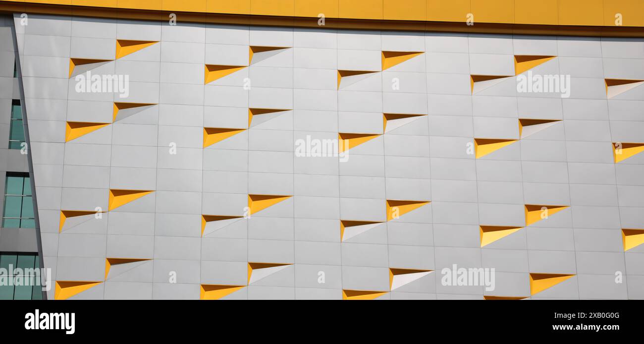 White and yellow color of Big tall building background, Architecture of ...