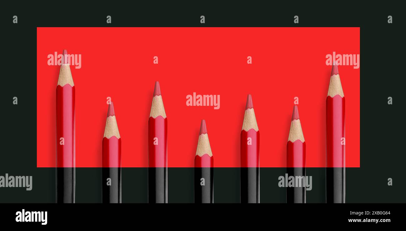 Red and black Wooden Crayons pencils in rectangle with transparent ...