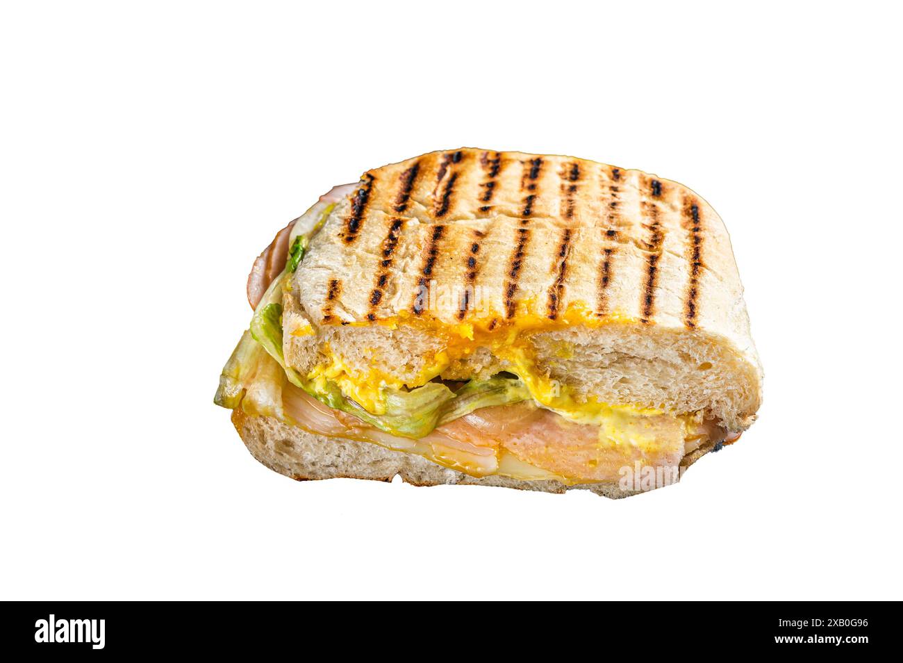 Club sandwich panini with ham, tomato, cheese and basil. Isolated on ...