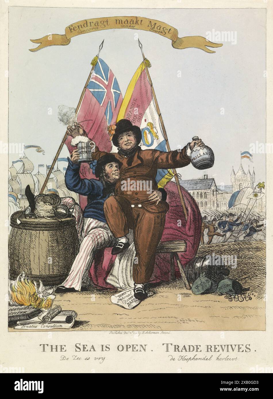 A humorous print coloured engraving of The sea is open trade revives ...