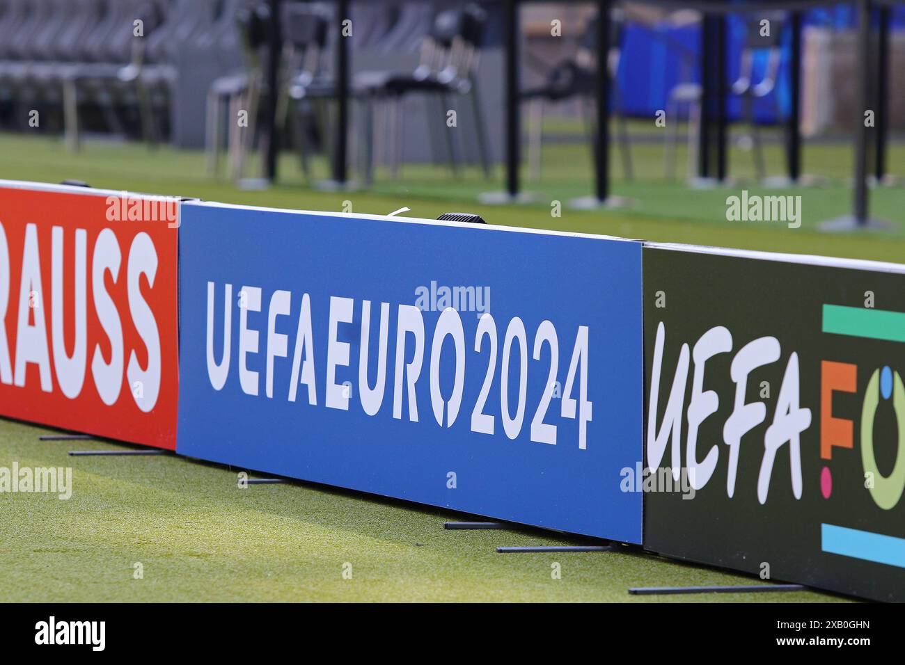 Berlin, Germany - June 7, 2024: UEFA EURO 2024 banner near the pitch of ...