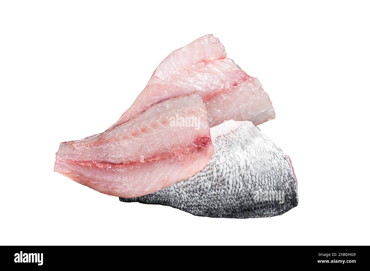 Raw Gilthead Sea bream fish fillets on a butcher cutting board ...