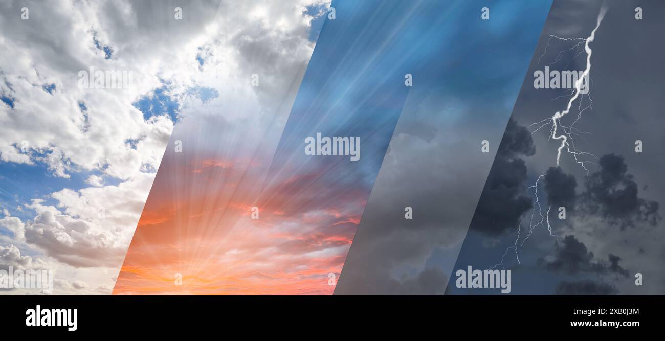 Forecast concept. Collage of photos with different weather conditions ...