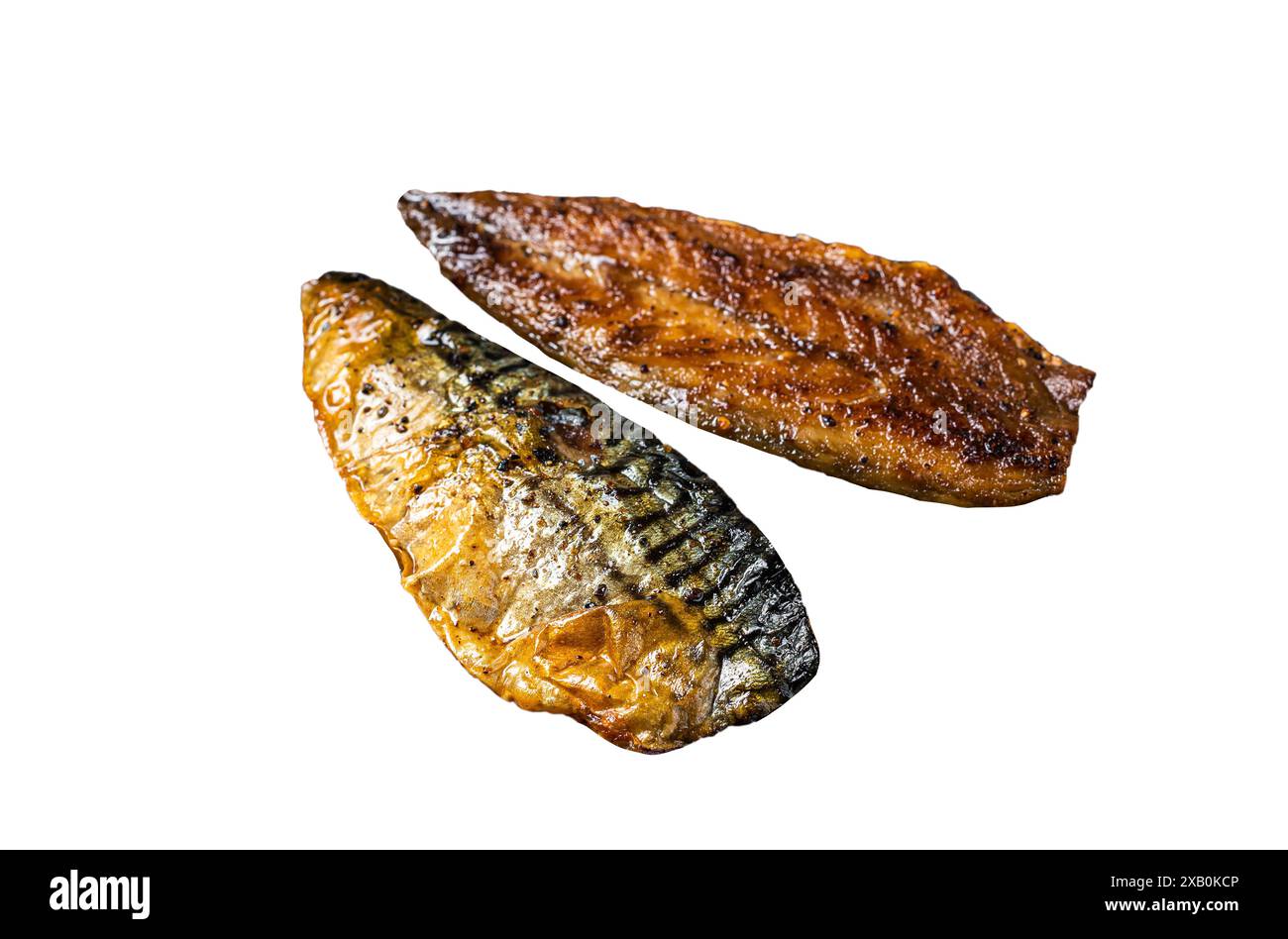 Baked Grilled mackerel fillets. Isolated on white background Stock ...