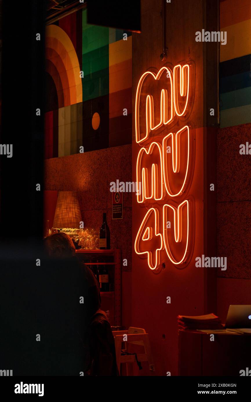 South-East Asian street food restaurant, MuMu neon restaurant sign ...