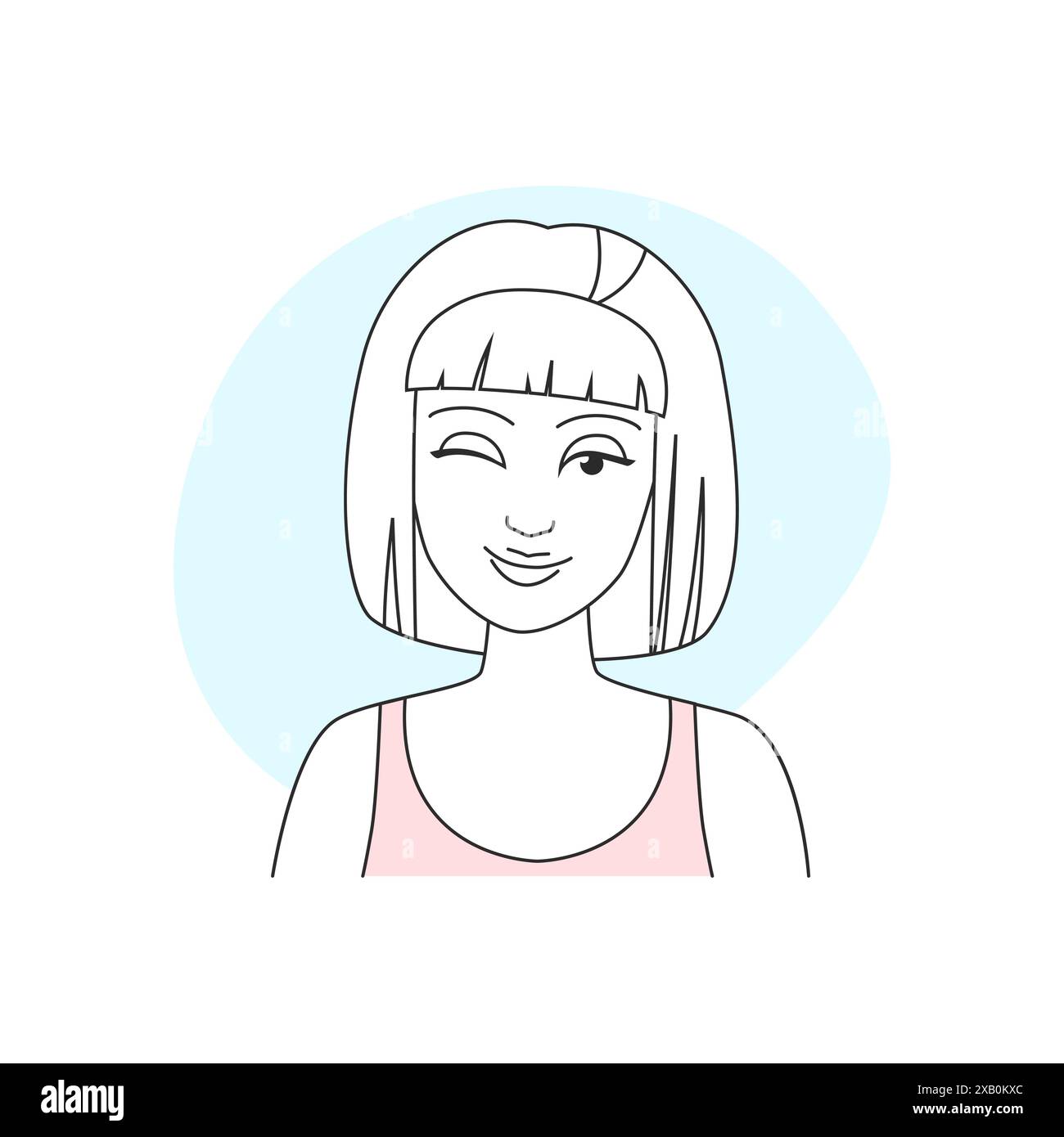 Girl with bob hairstyle and bangs winking, portrait of happy young ...