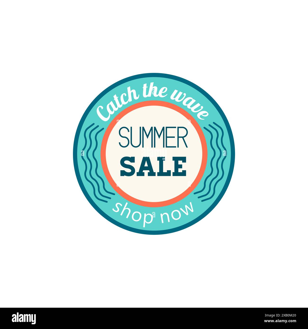 Summer sale badge. Catch the wave and shop now, special offer label ...