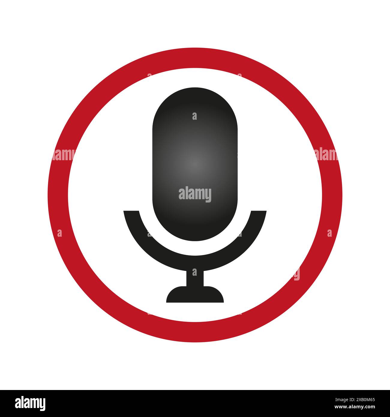 Microphone icon vector. Black mic symbol. Red circle outline. White ...