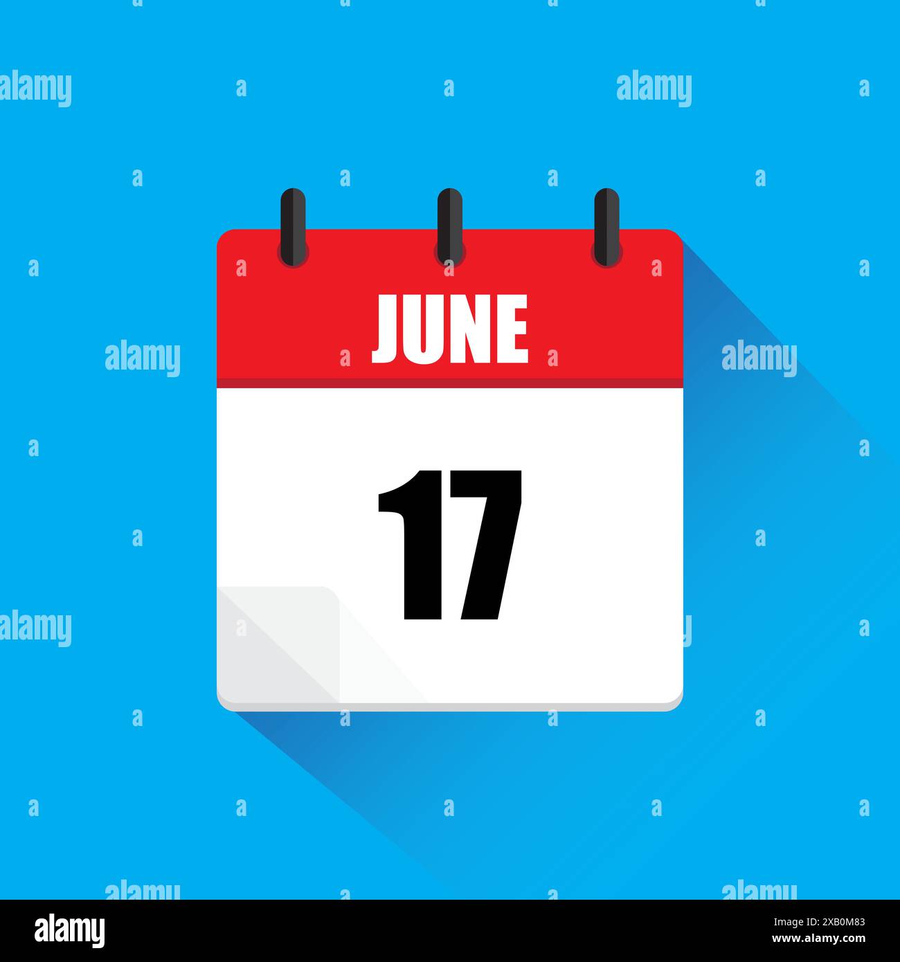 Calendar icon June. Red header June. Date number seventeen. Blue ...
