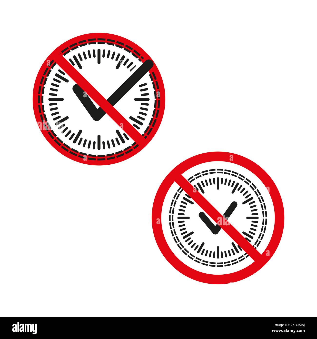 No time icon. Clock symbol crossed. Red and black. Vector illustration ...