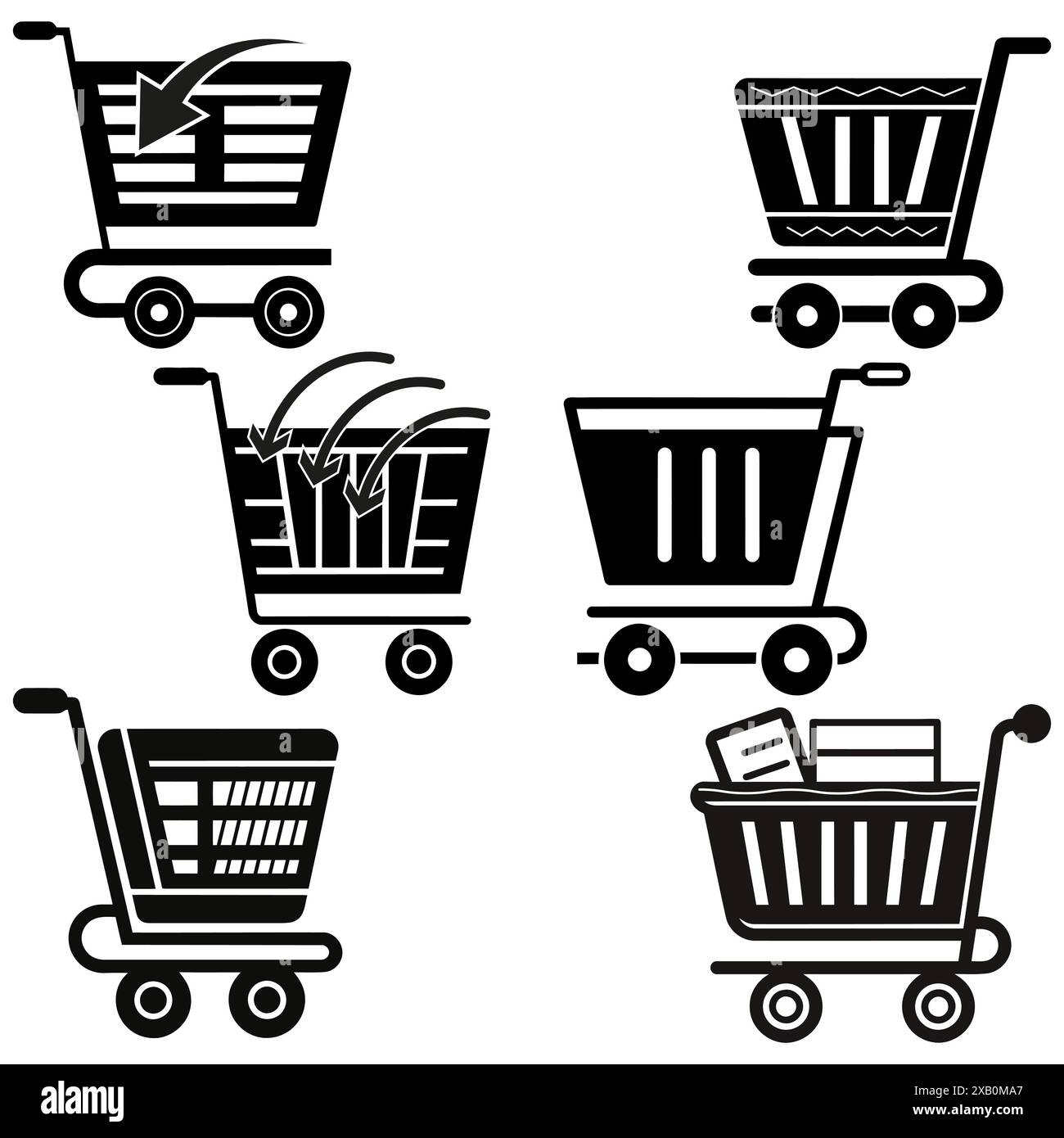 Shopping cart icons. Black vector designs. Six different styles. Modern ...