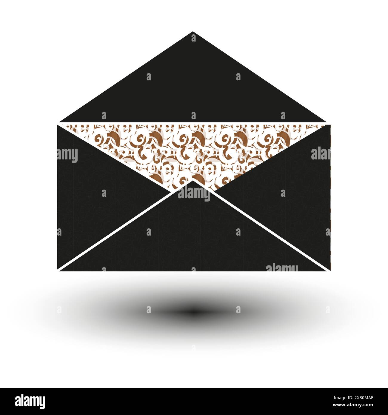 Ornate envelope icon. Black exterior. Decorative interior pattern ...