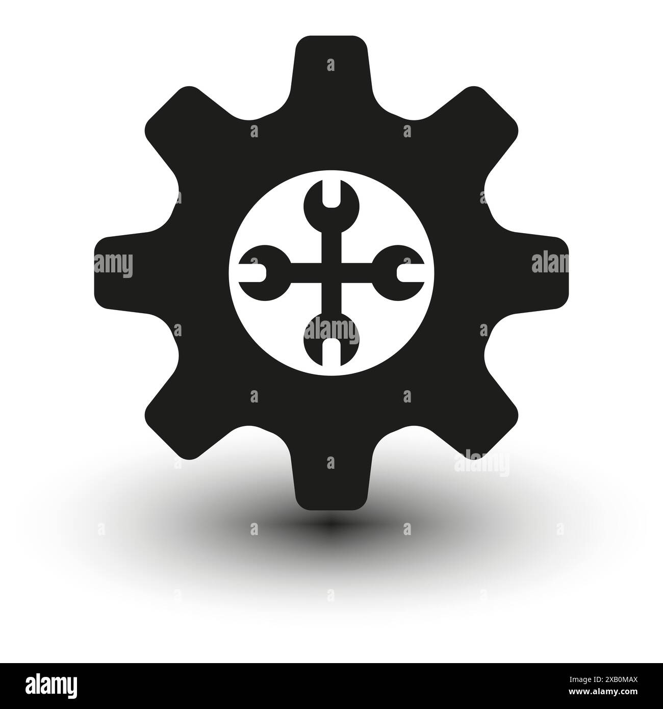 Gear icon. Crossed wrenches symbol. Black and white vector. Simple ...