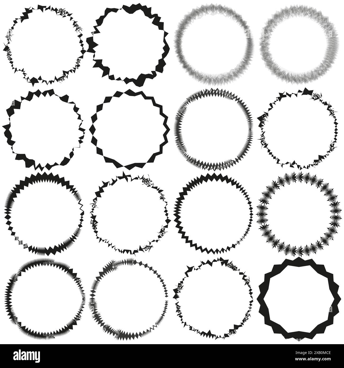 Zigzag circle frames. Varied spiky designs. Black vector illustrations ...
