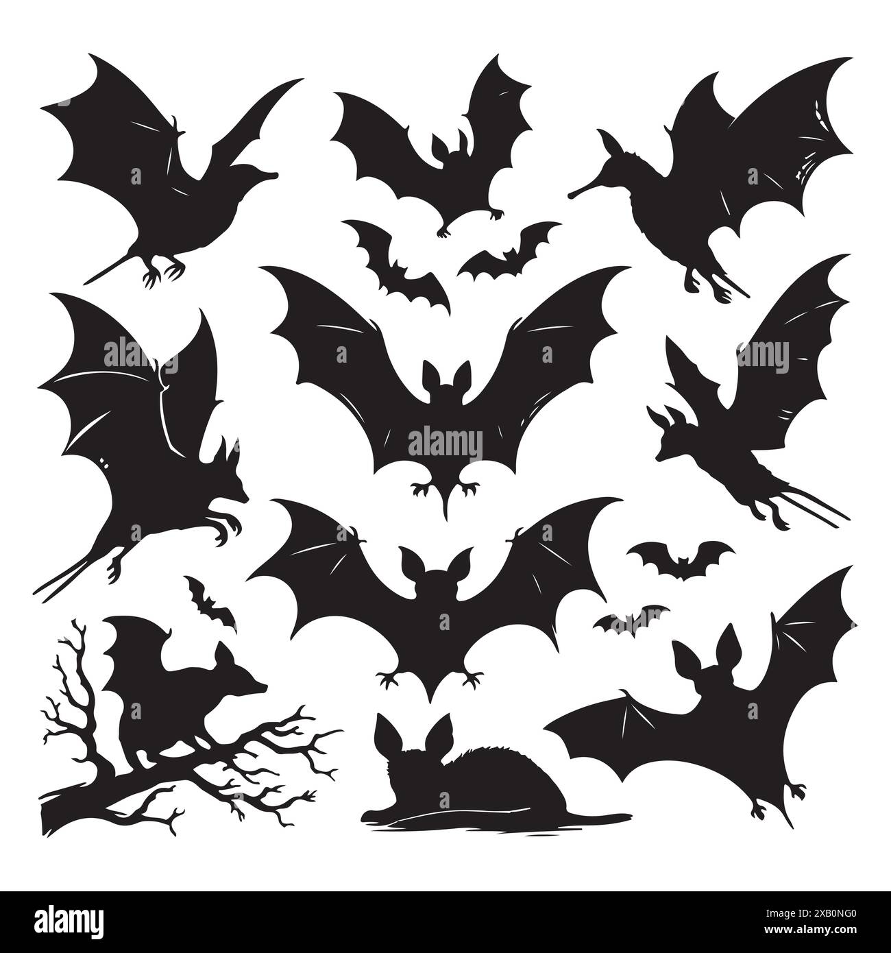 Silhouette set of bat. Vector isolated illustration Stock Vector Image ...
