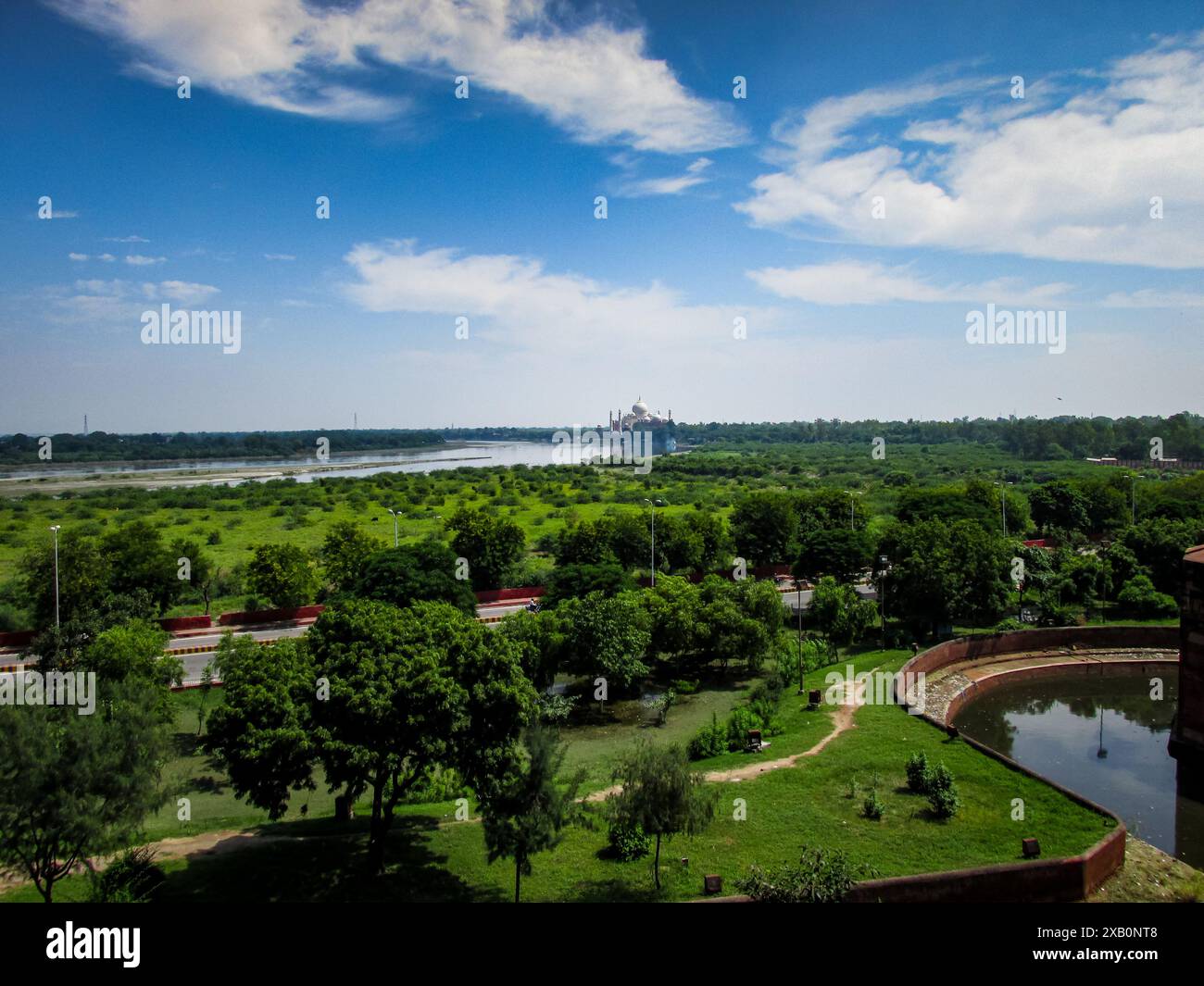Agra, India - 29 October 2013: A panoramic view of the Taj Mahal from ...