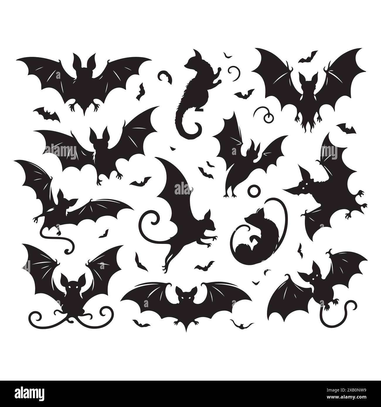 Silhouette set of bat. Vector isolated illustration Stock Vector Image ...