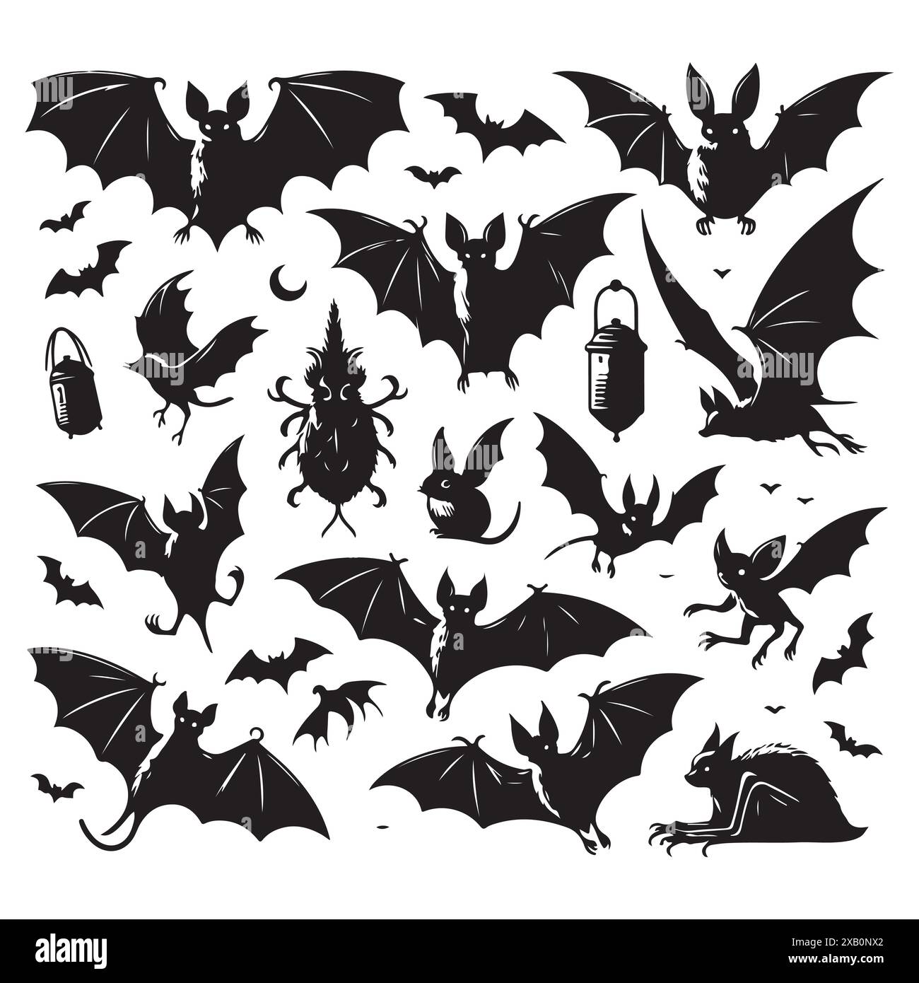 Silhouette set of bat. Vector isolated illustration Stock Vector Image ...