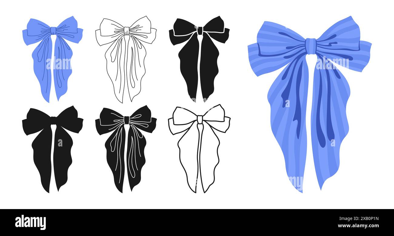 Ribbon bows hand drawn symbol set. Trendy elegant tape sign for ...