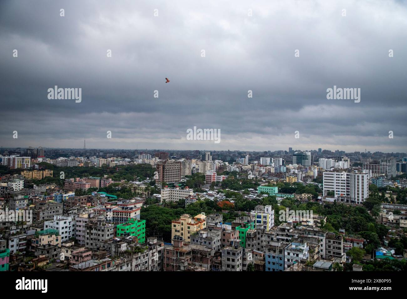 aerial view of densely Dhaka’s Korail Slum and Gulshan-Banani area ...