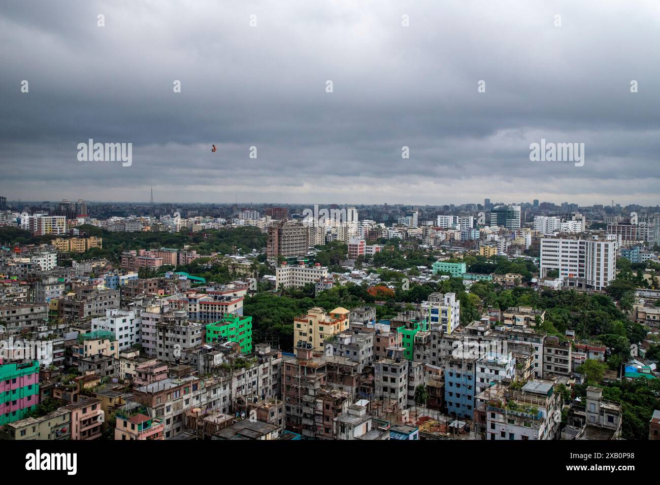 aerial view of densely Dhaka’s Korail Slum and Gulshan-Banani area ...