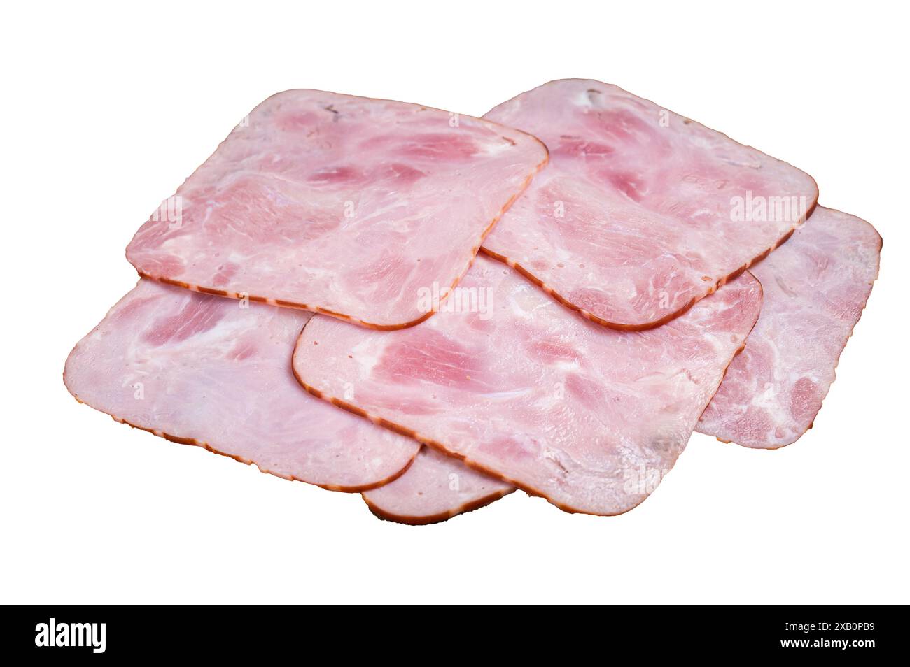 Square Slices of pork ham on wooden table. Isolated on white background ...
