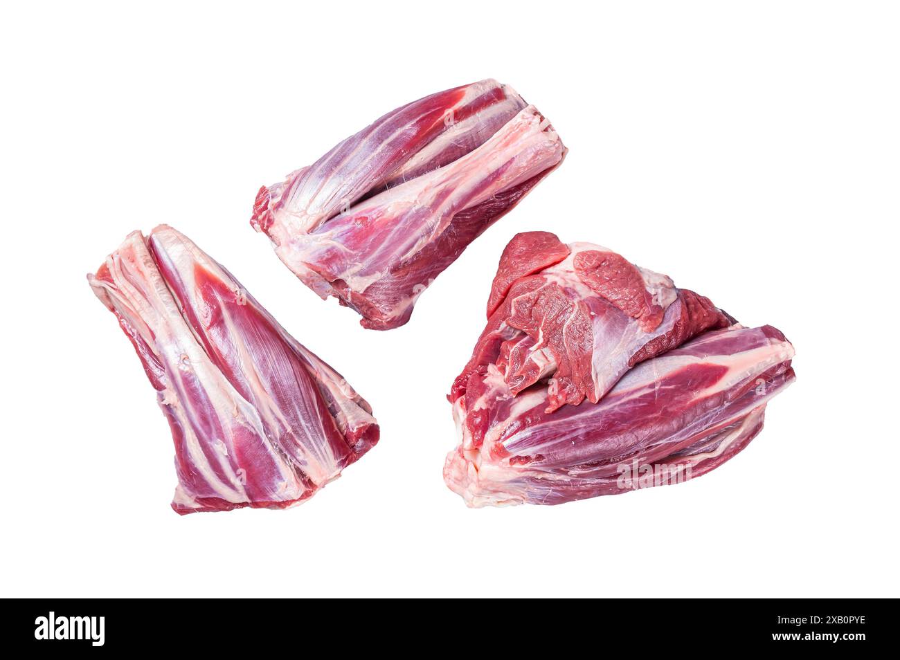 Uncooked Raw lamb shanks, mutton meat on kitchen table. Isolated on ...