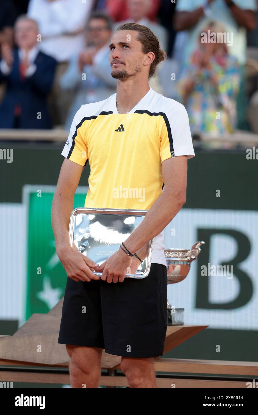 Paris, France. 09th June, 2024. Finalist Alexander Zverev of Germany ...