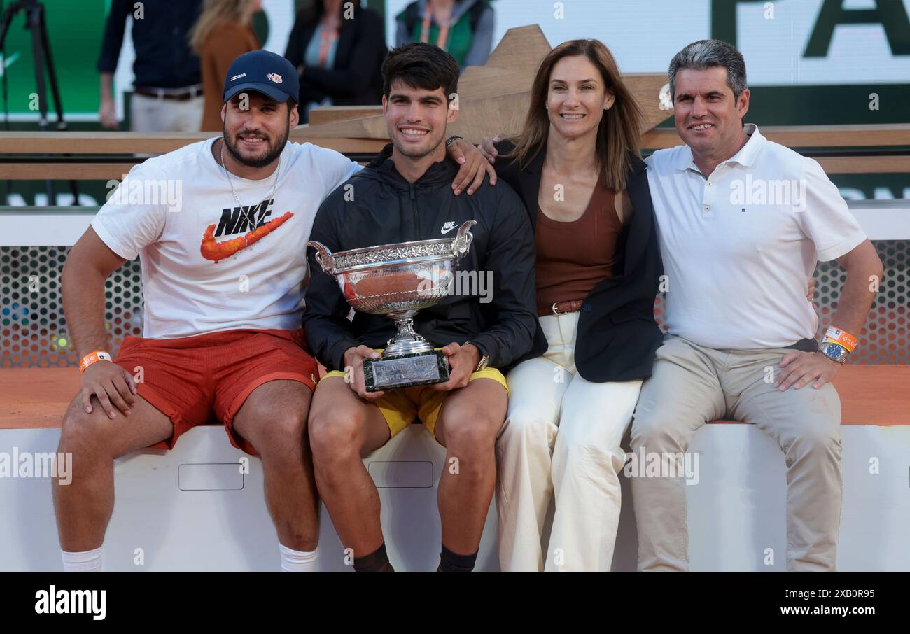 Paris, France. 09th June, 2024. Winner Carlos Alcaraz of Spain poses ...
