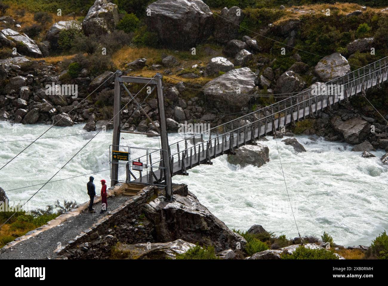 First Swing Bridge in Hooker Valley - New Zealand Stock Photo - Alamy