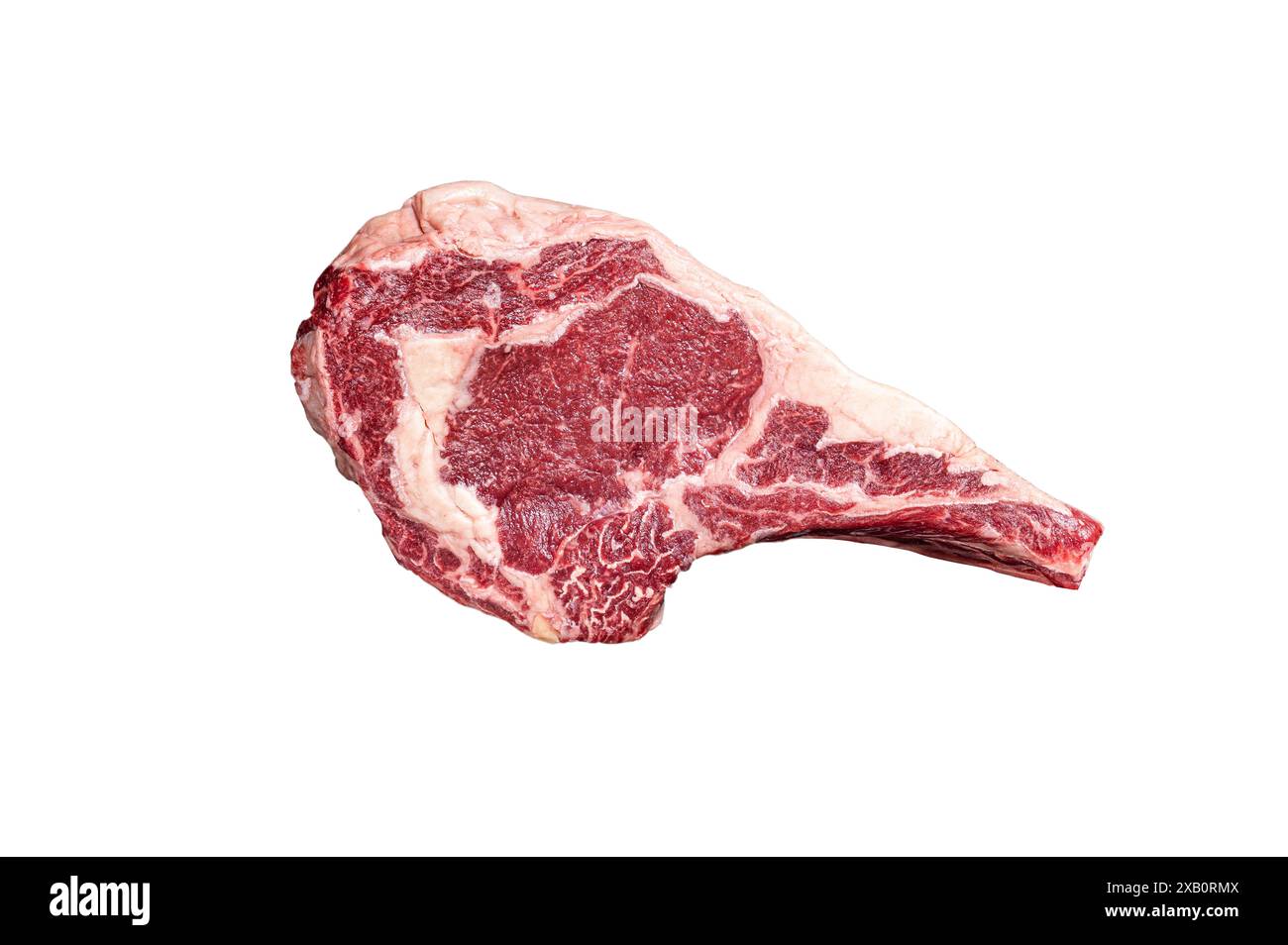 Dry aged Raw cowboy or rib eye steak. Isolated on white background ...