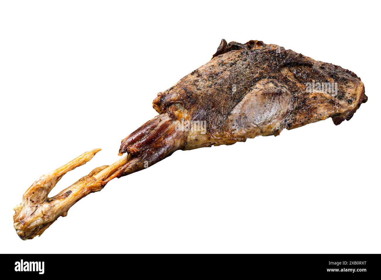 BBQ Roasted lamb mutton leg with herbs and spices on a grill. Isolated ...