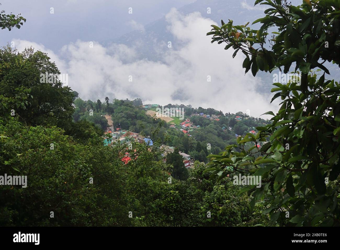 foggy and cloudy lush green himalayan foothills and mountain ...