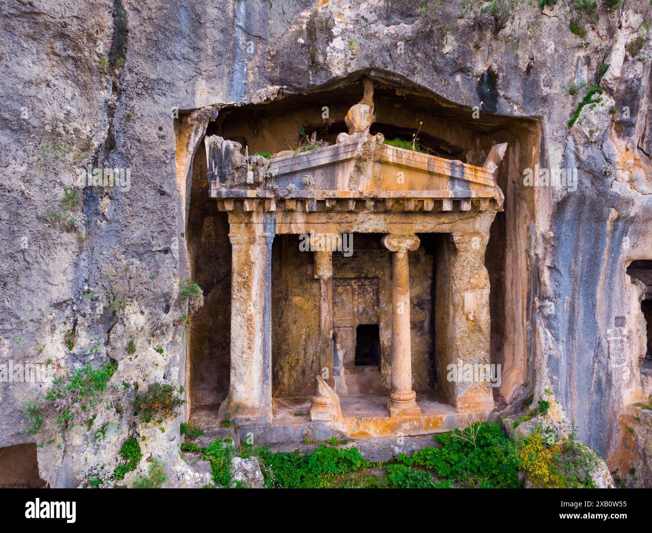 Rock hewn tombs at ancient Telmessos in Lycia, Fethiye, Turkey Stock ...
