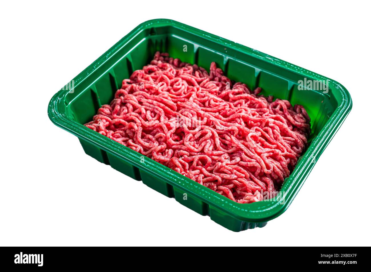 Raw Minced Meat in a Plastic Container, ground beef. Isolated on white ...
