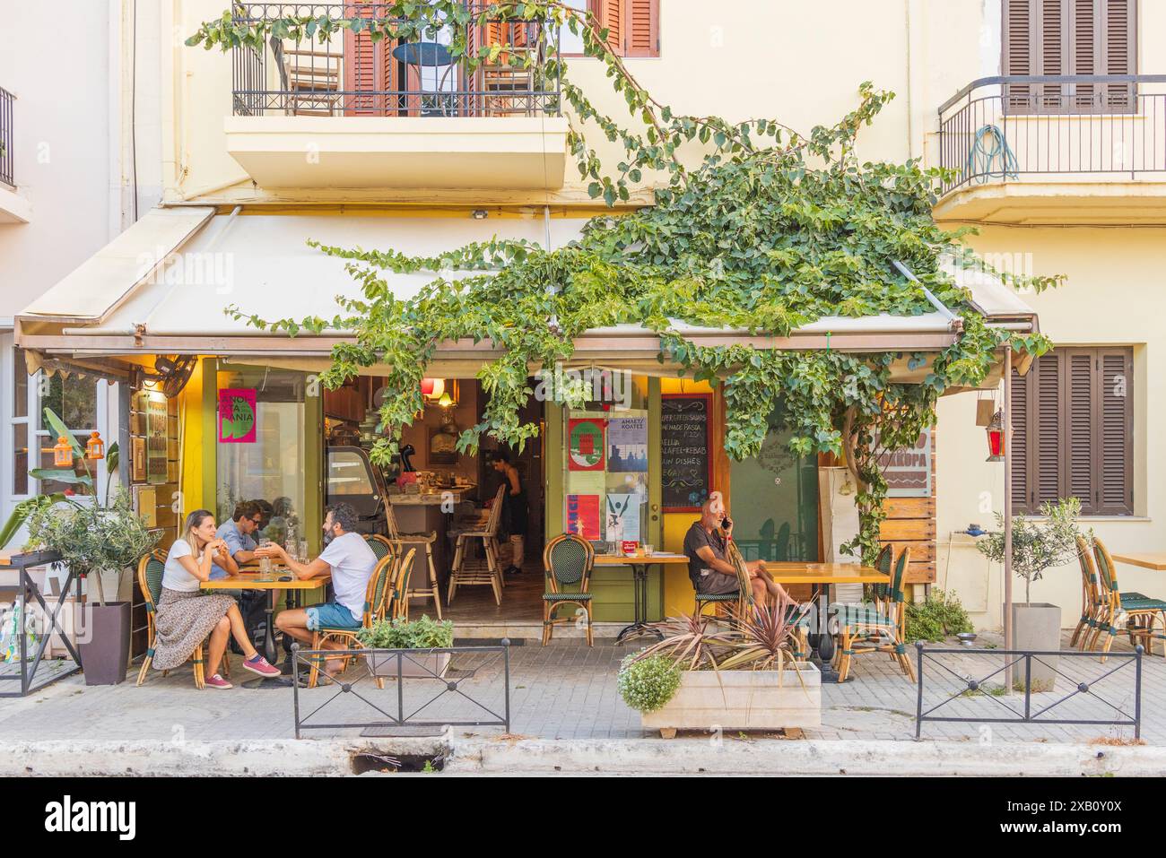 November 04, 2023. Europe, Greece, Crete, Chania, old town. Cafe ...
