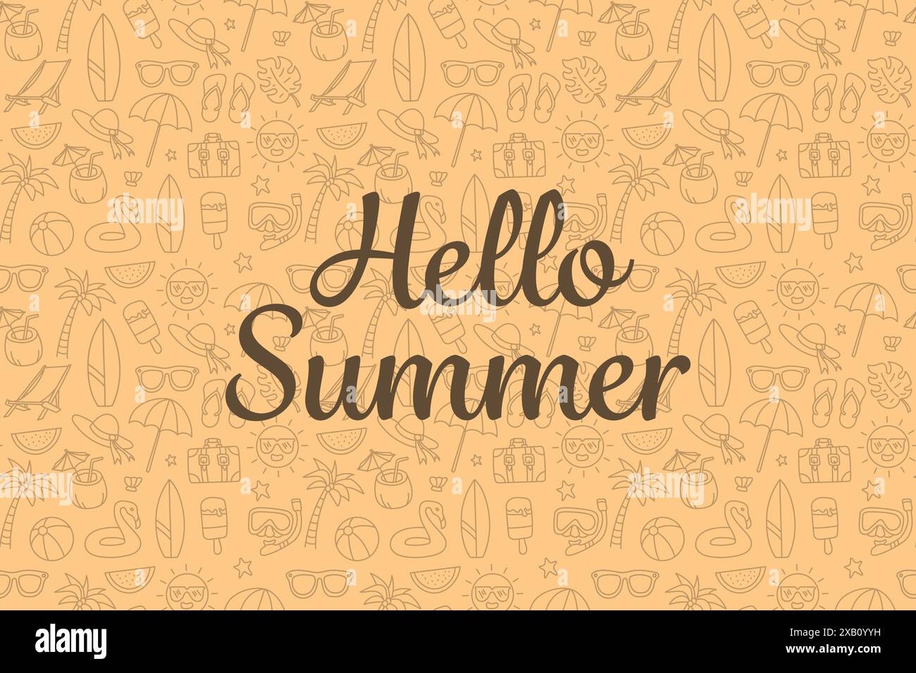 Hello summer seamless pattern. The writing is in cursive and is ...