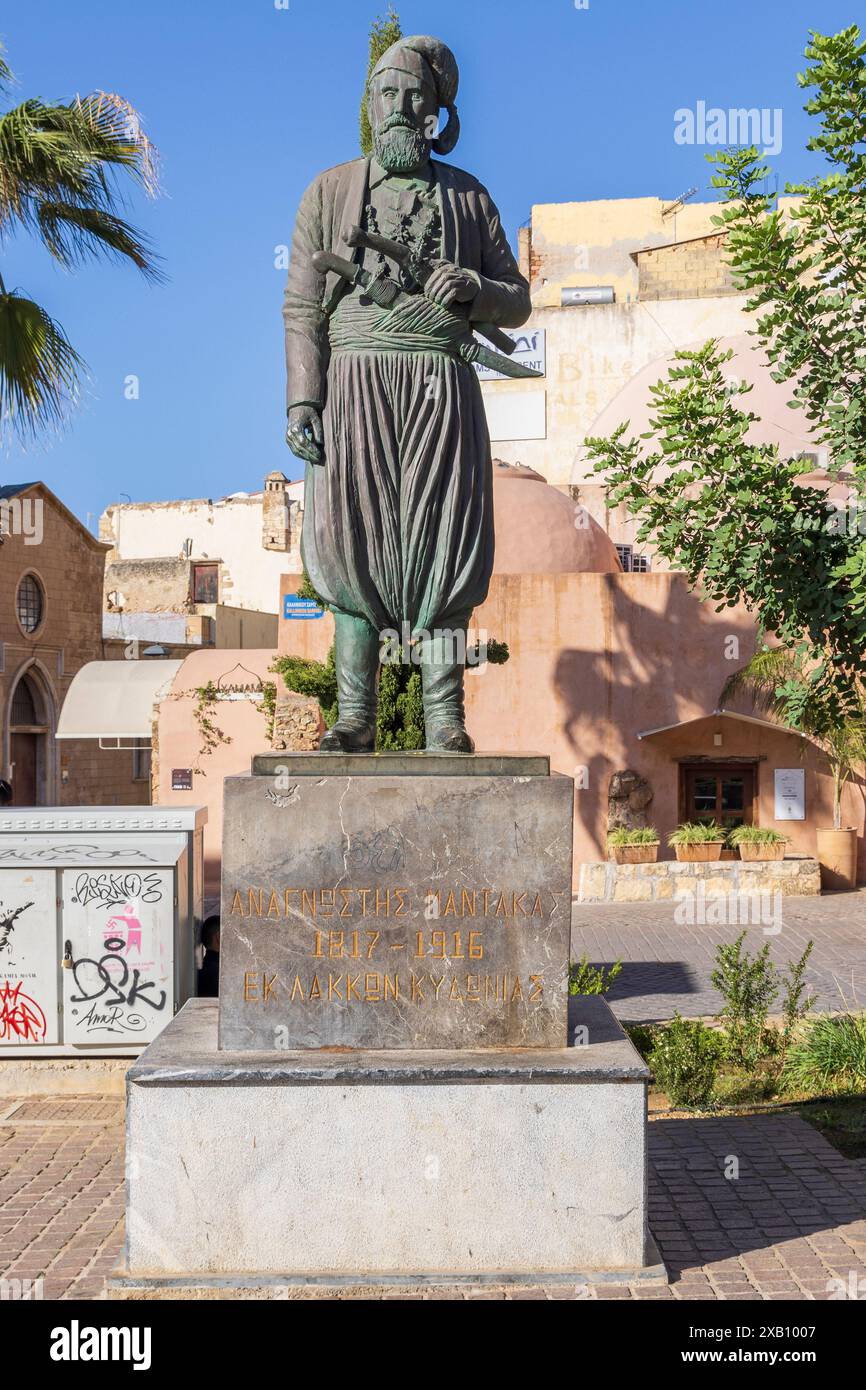 Europe, Greece, Crete, Chania. Statue of Anagnostis Mantakas, Greek ...