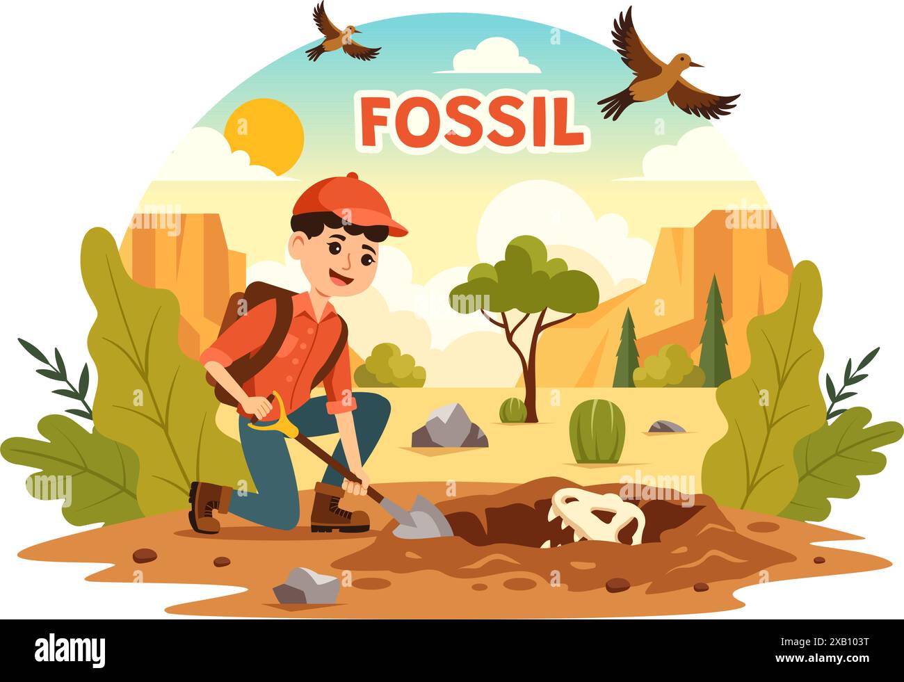 Fossil Vector Illustration of Archaeologists Discovering Dinosaur ...