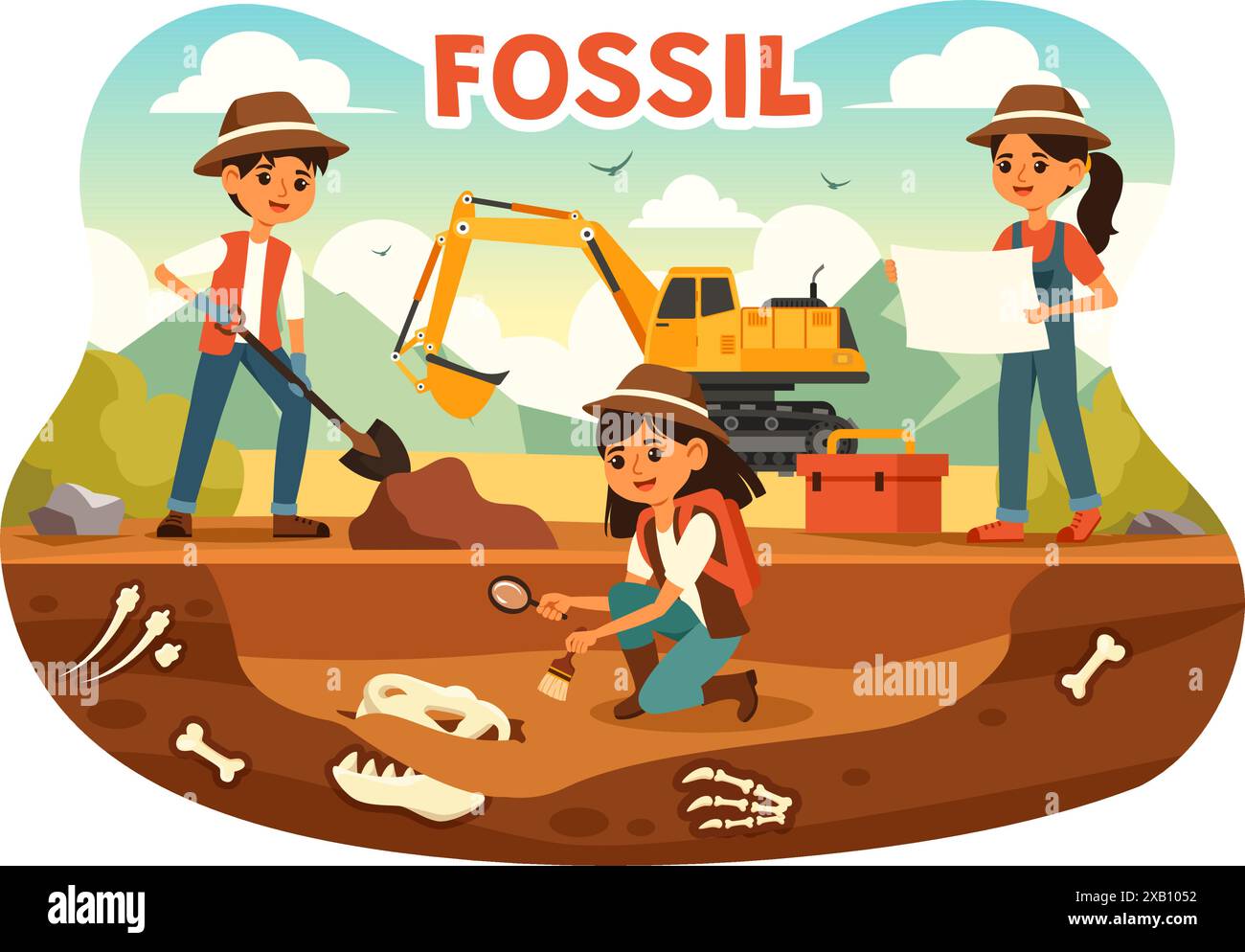 Fossil Vector Illustration of Archaeologists Discovering Dinosaur ...