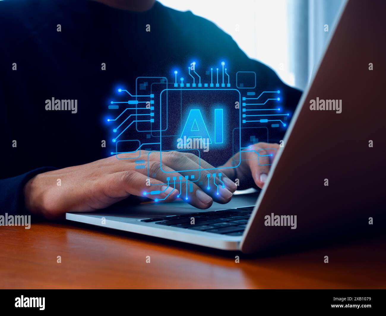 AI generated, futuristic technology. Digital AI chip in businessman ...