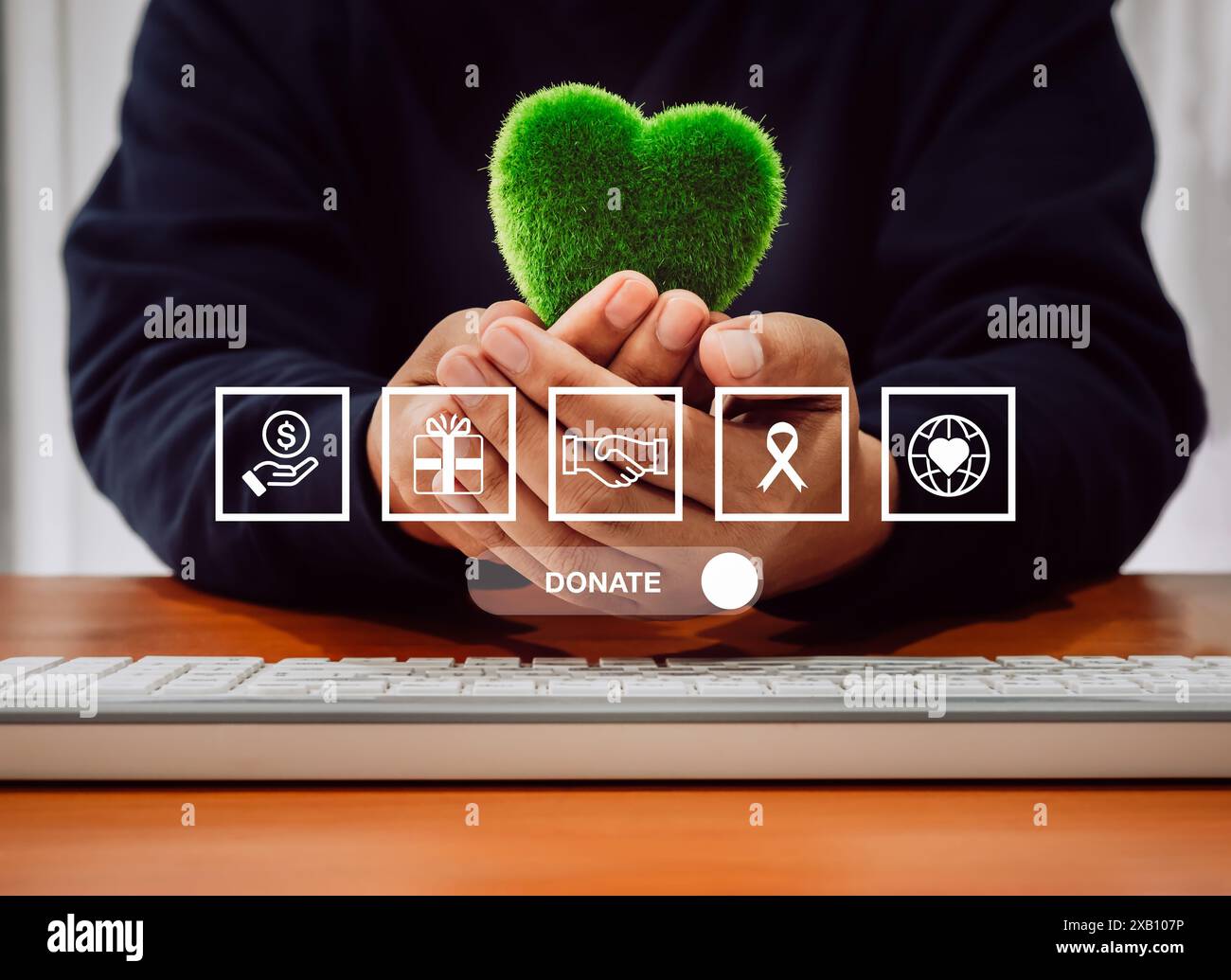 Donation online concept. Text "Donate" slide bar button with charity ...
