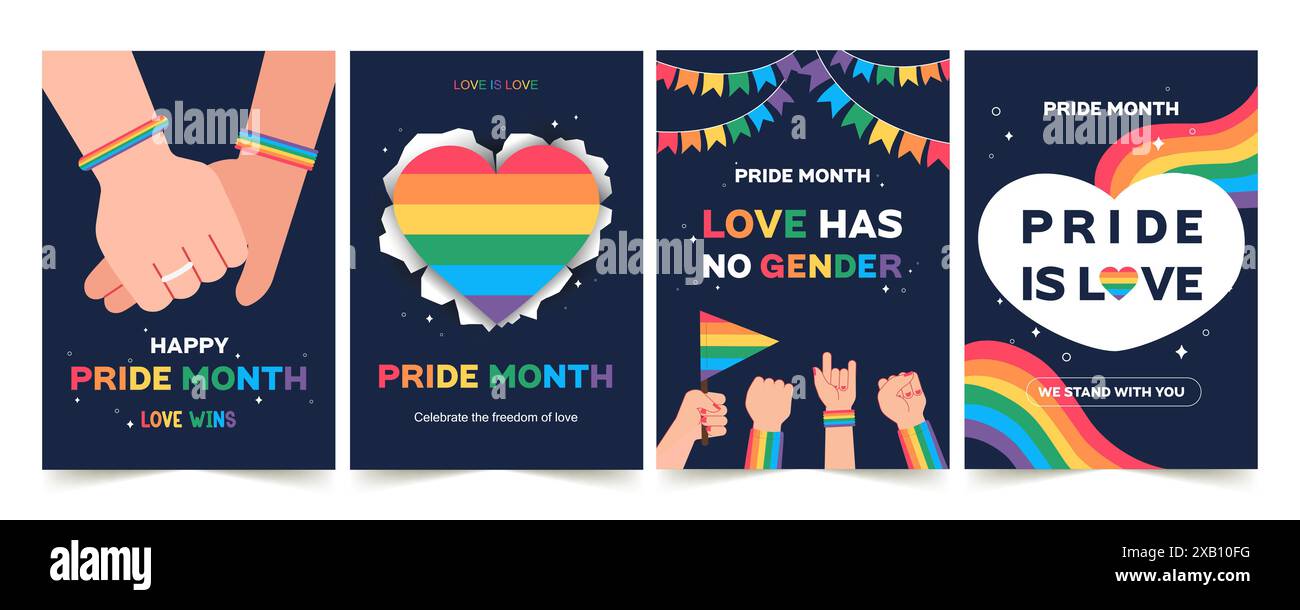 Vibrant Lgbtq Pride Month Poster Vector Set Celebrate Love Diversity