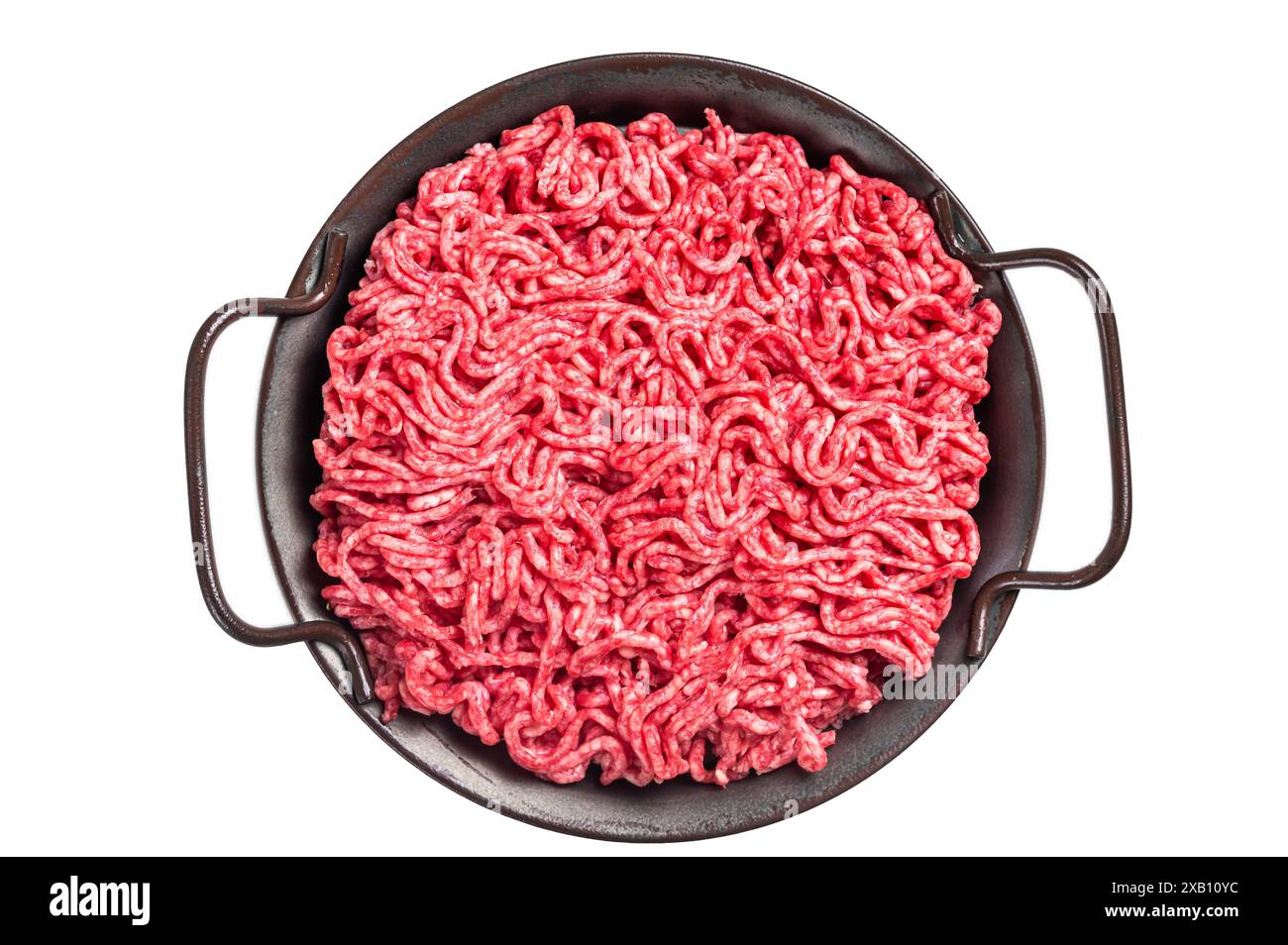 Raw Mince Ground meat in a kitchen tray. Isolated on white background ...