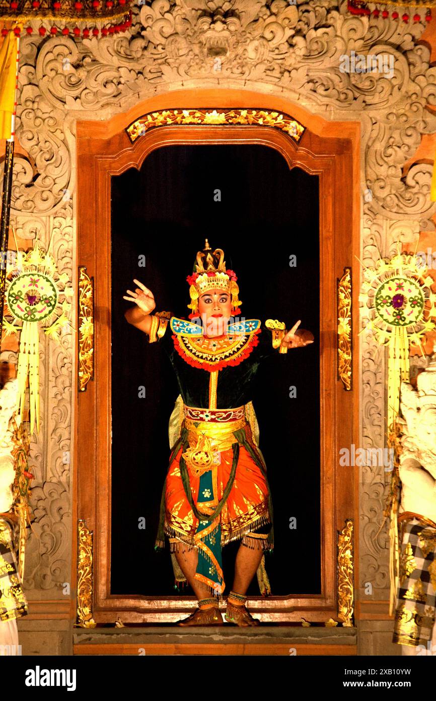 A performer during traditional Balinese legong and barong dance show at ...