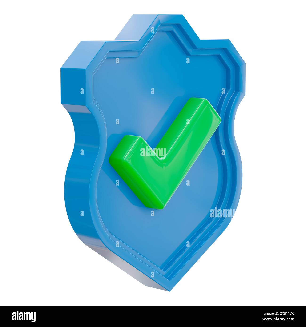 3d Icon safety shield check mark isolated on white background. Blue ...