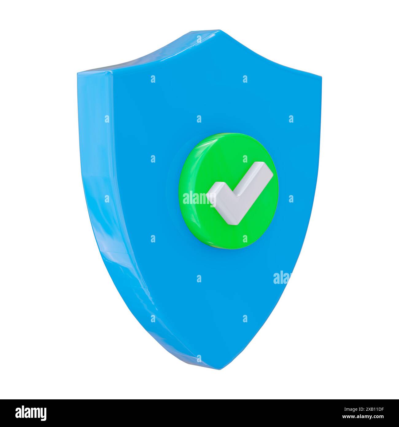 3d Icon safety shield check mark isolated on white background. Blue ...